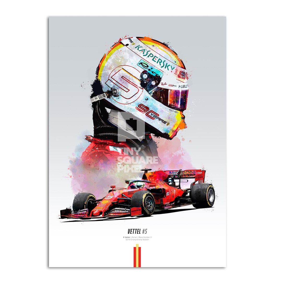Sebastian Vettel F1 Poster, Ferrari Formula 1 Car Print, Wall Art ...