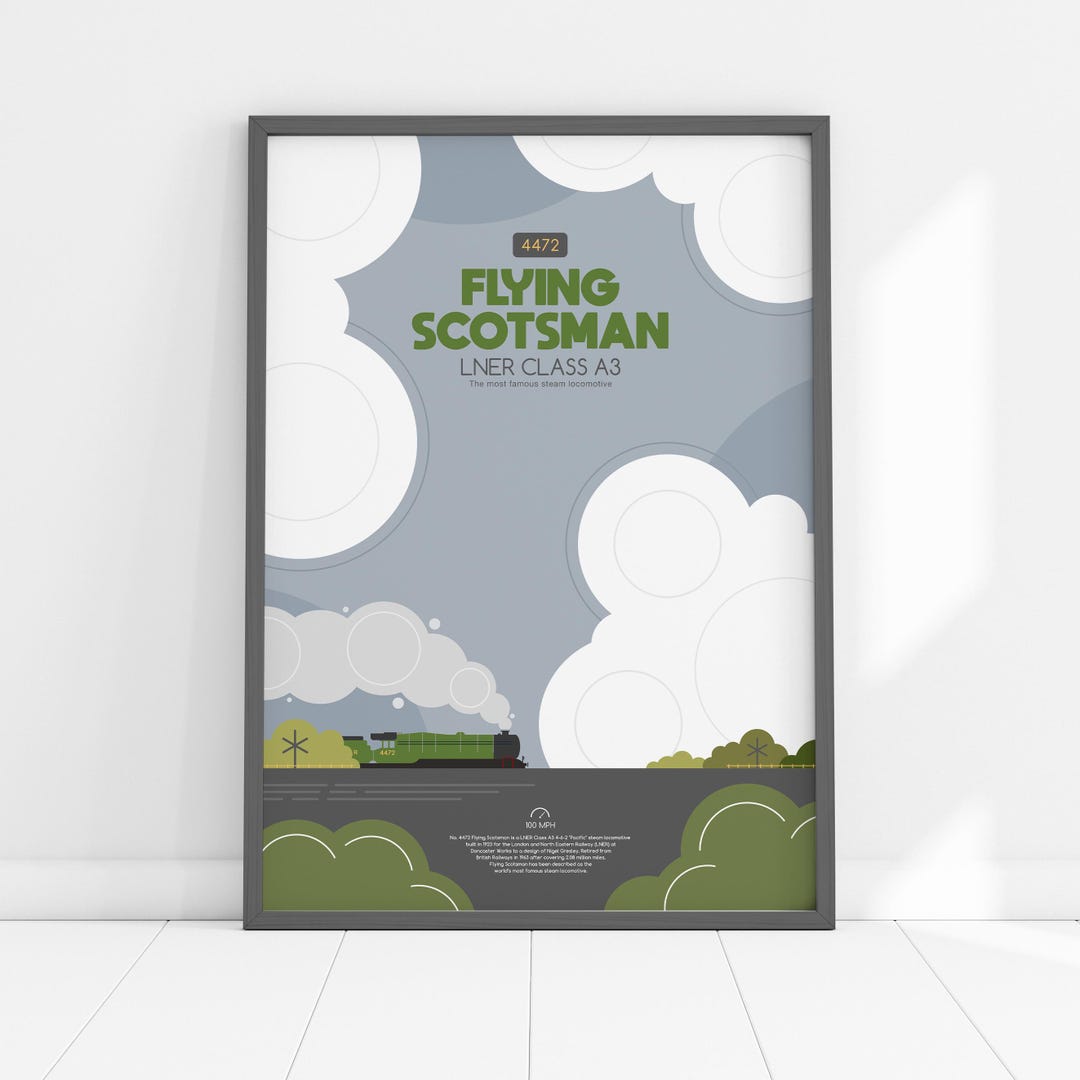 Flying Scotsman Train Poster, Railway Wall Art Print, Rail Travel ...