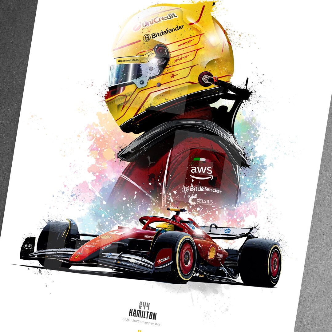 Lewis Hamilton Ferrari Poster 2025 Ferrari Car Print Lewis Hamilton ...