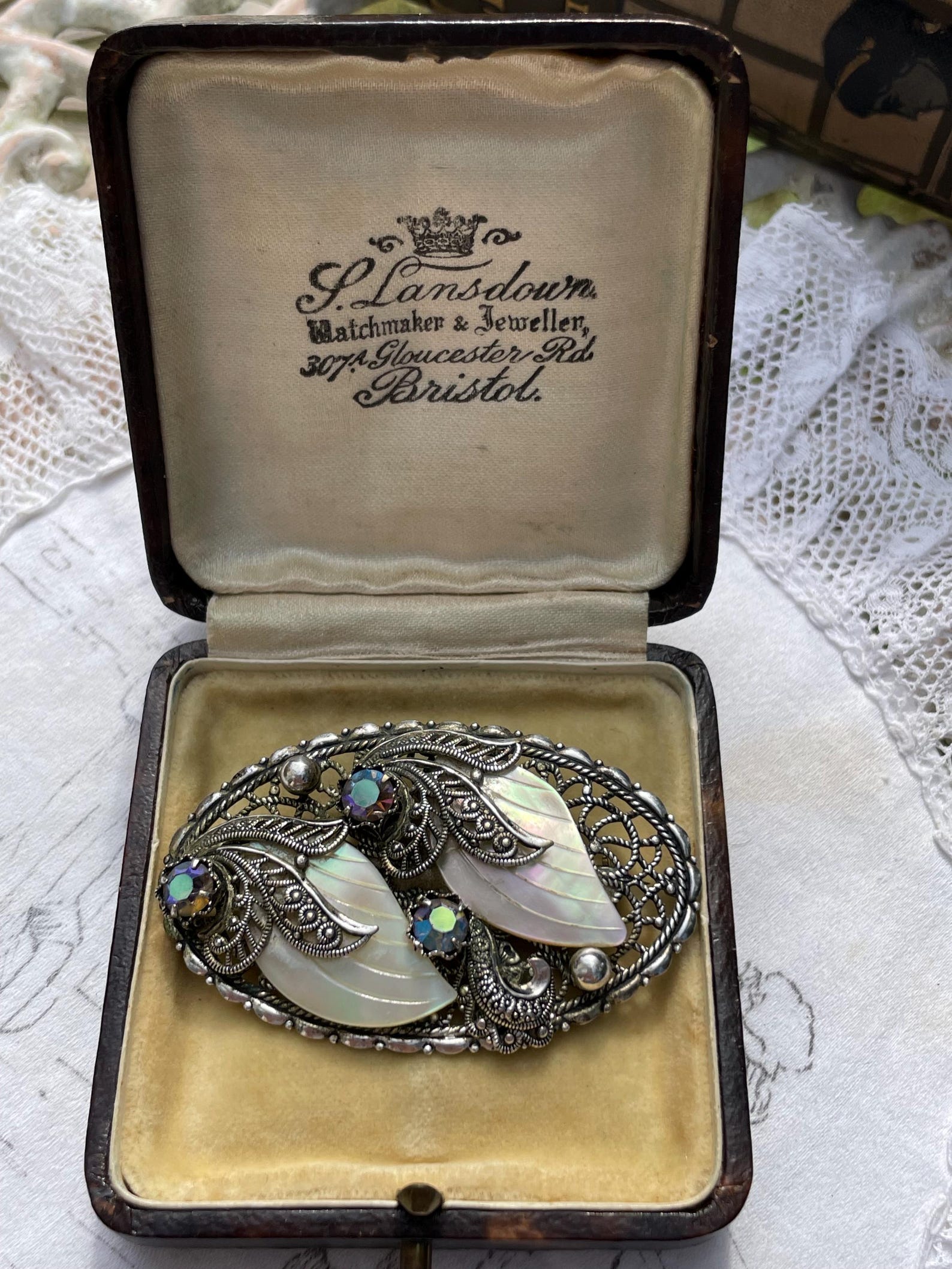 Vintage 1950’s Filigree With Mother of Pearl and Aurora Borealis AB ...