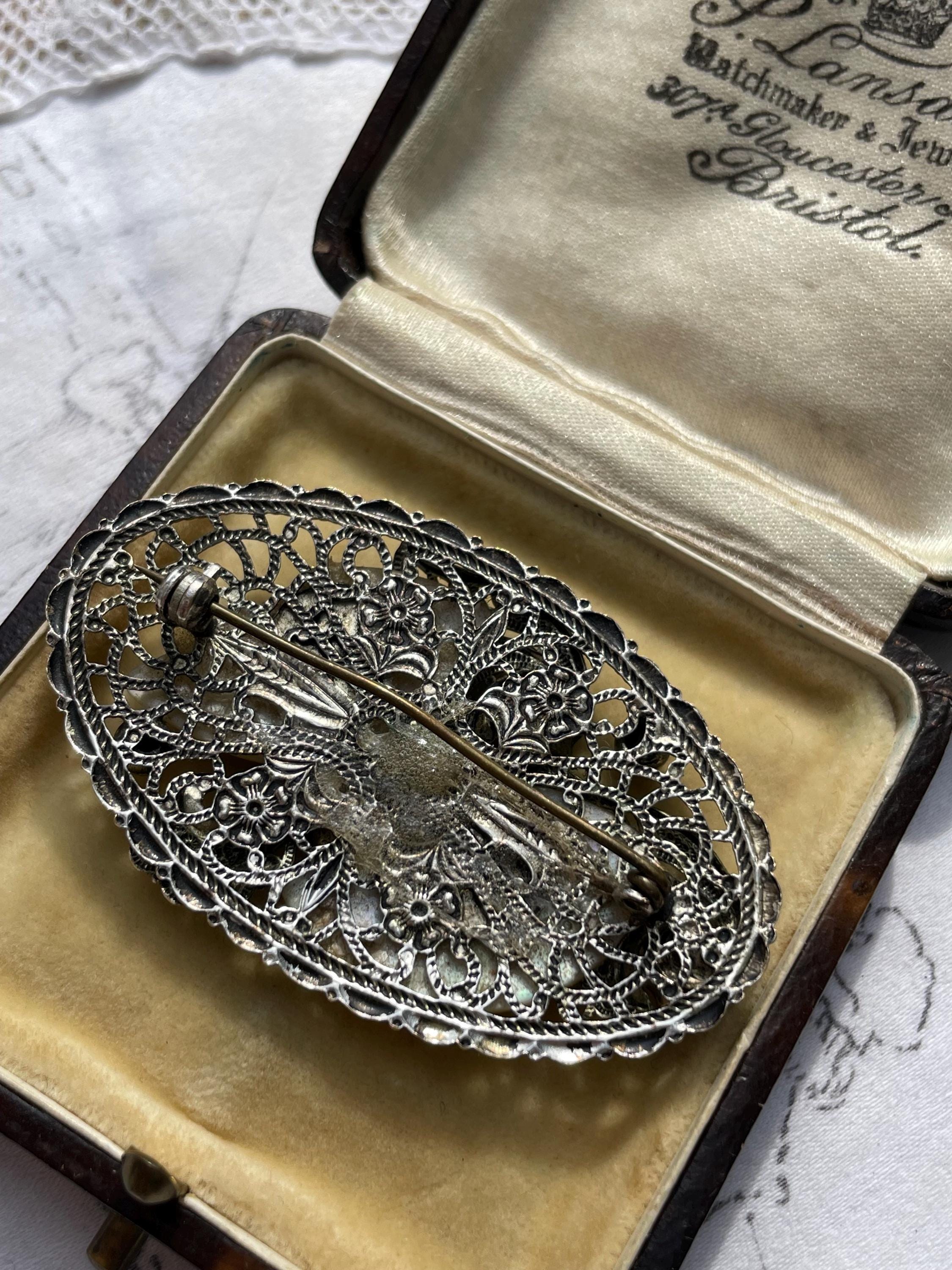 Vintage 1950’s Filigree With Mother of Pearl and Aurora Borealis AB ...
