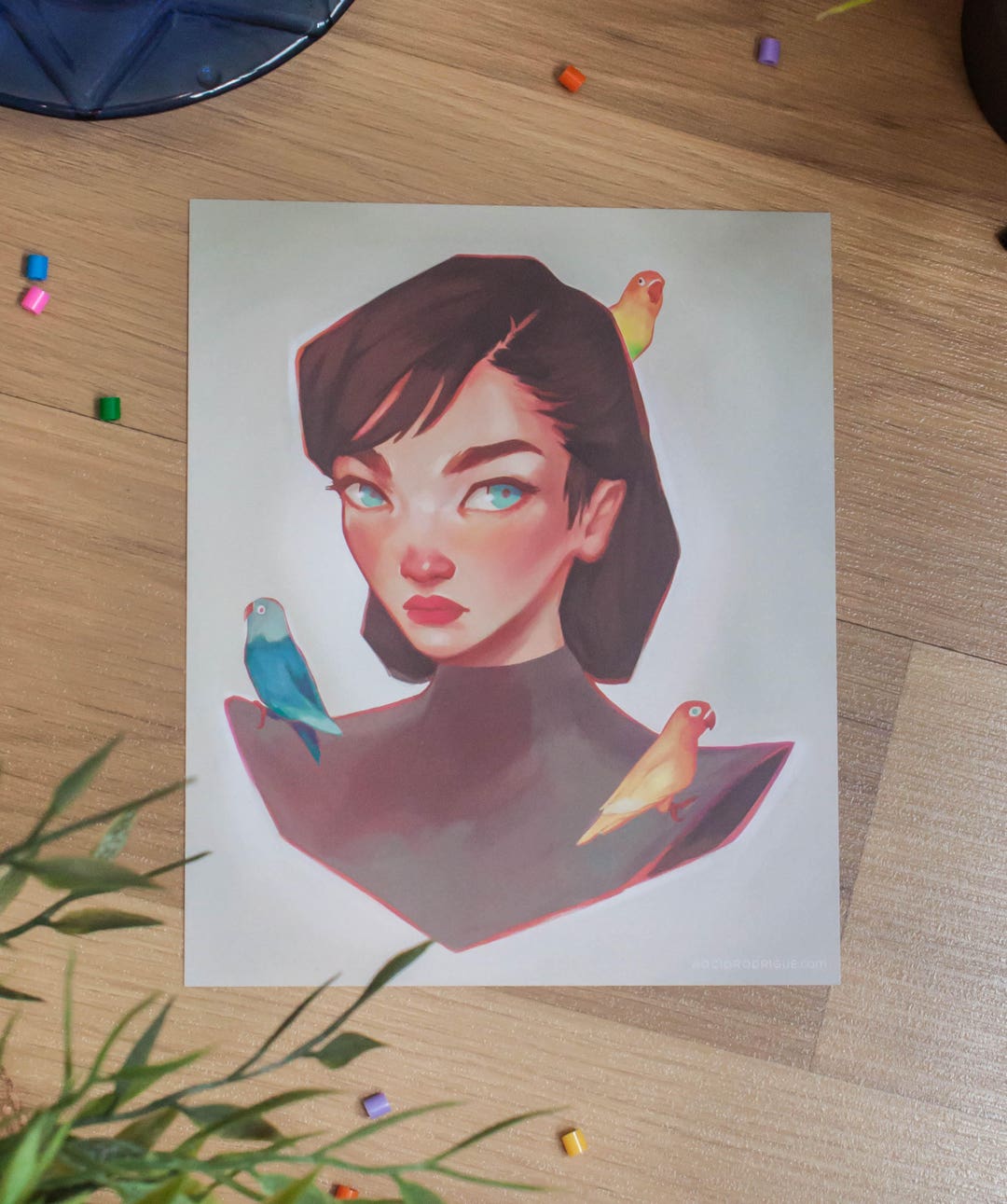 Woman Bird Portrait, Cute Portrait Art Print, Bird Portrait ...