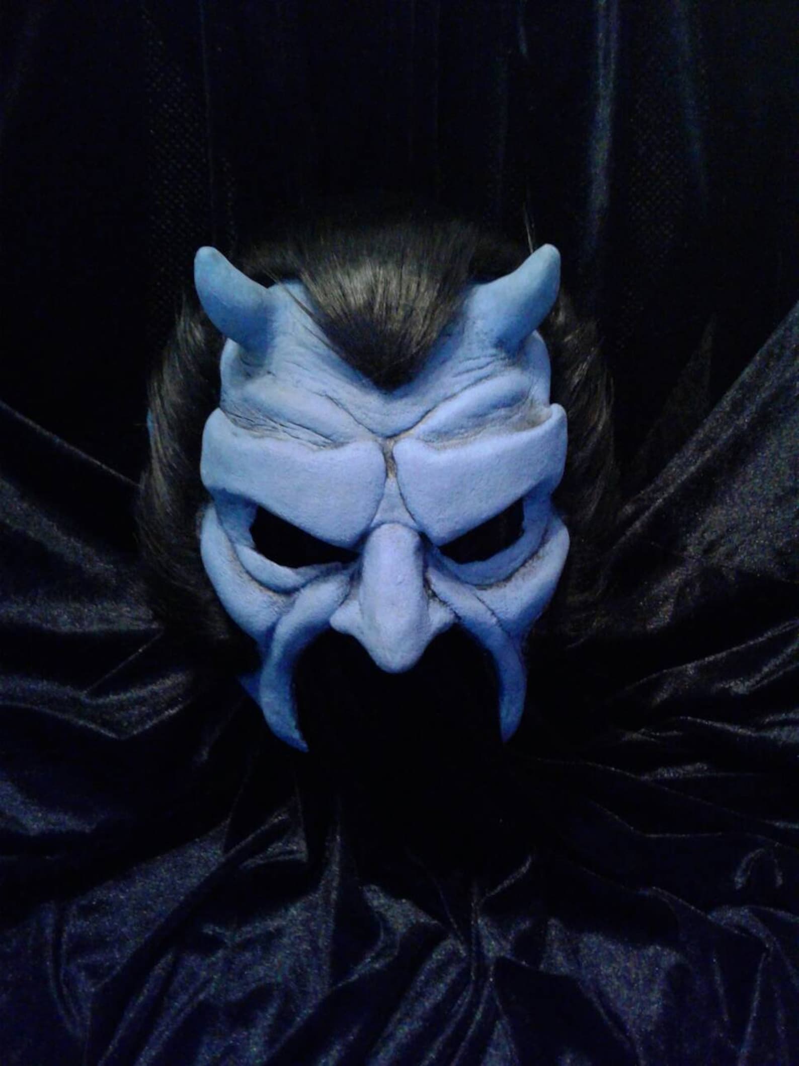 Latex Blue Devil Mask With Hair - Etsy