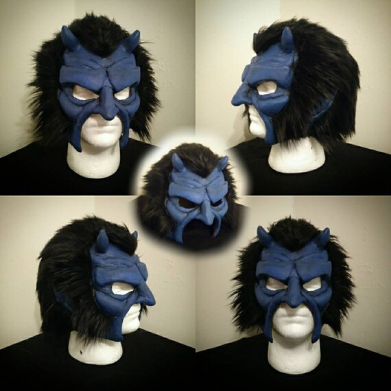 Latex Blue Devil Mask With Hair - Etsy