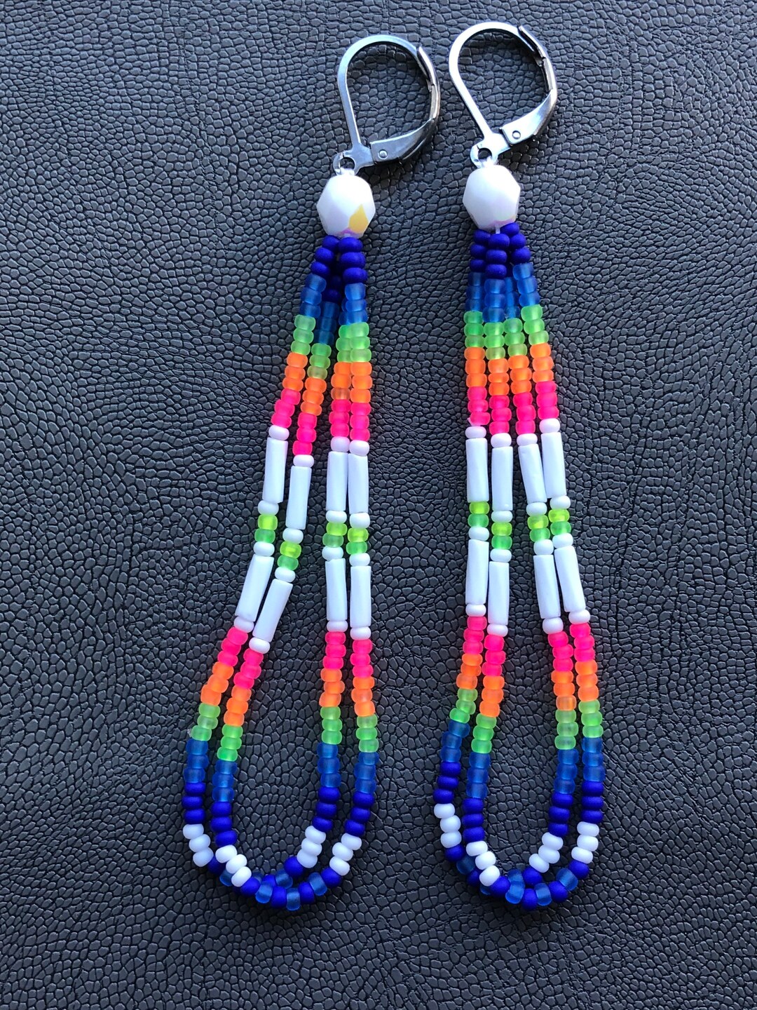 Native American Handmade Long 3 “ Beaded Neon Earrings - Etsy