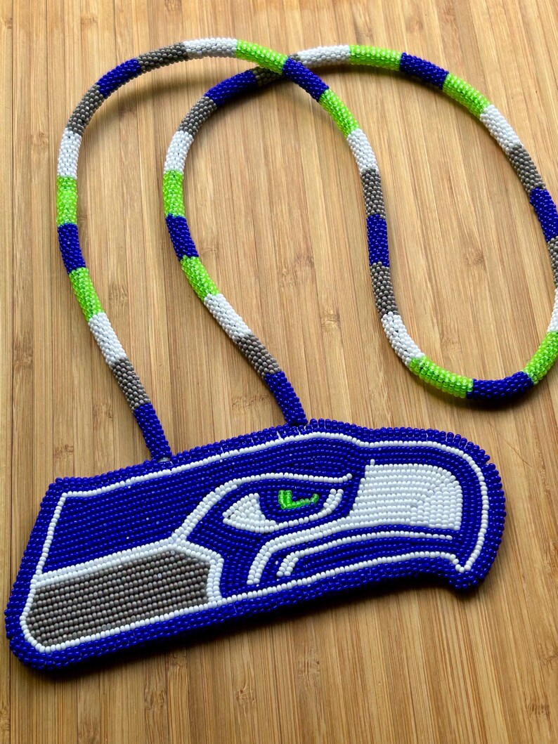 Native American Made Seahawks Inspired Medallion Fully Beaded Necklace ...