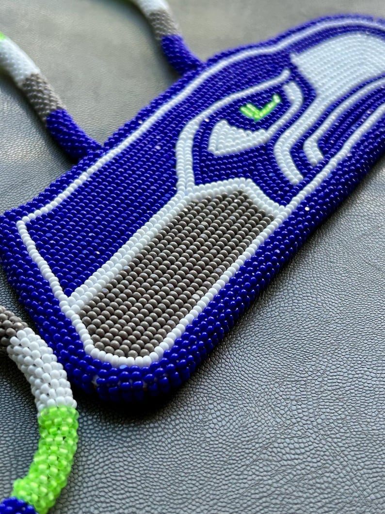 Native American Made Seahawks Inspired Medallion Fully Beaded Necklace ...
