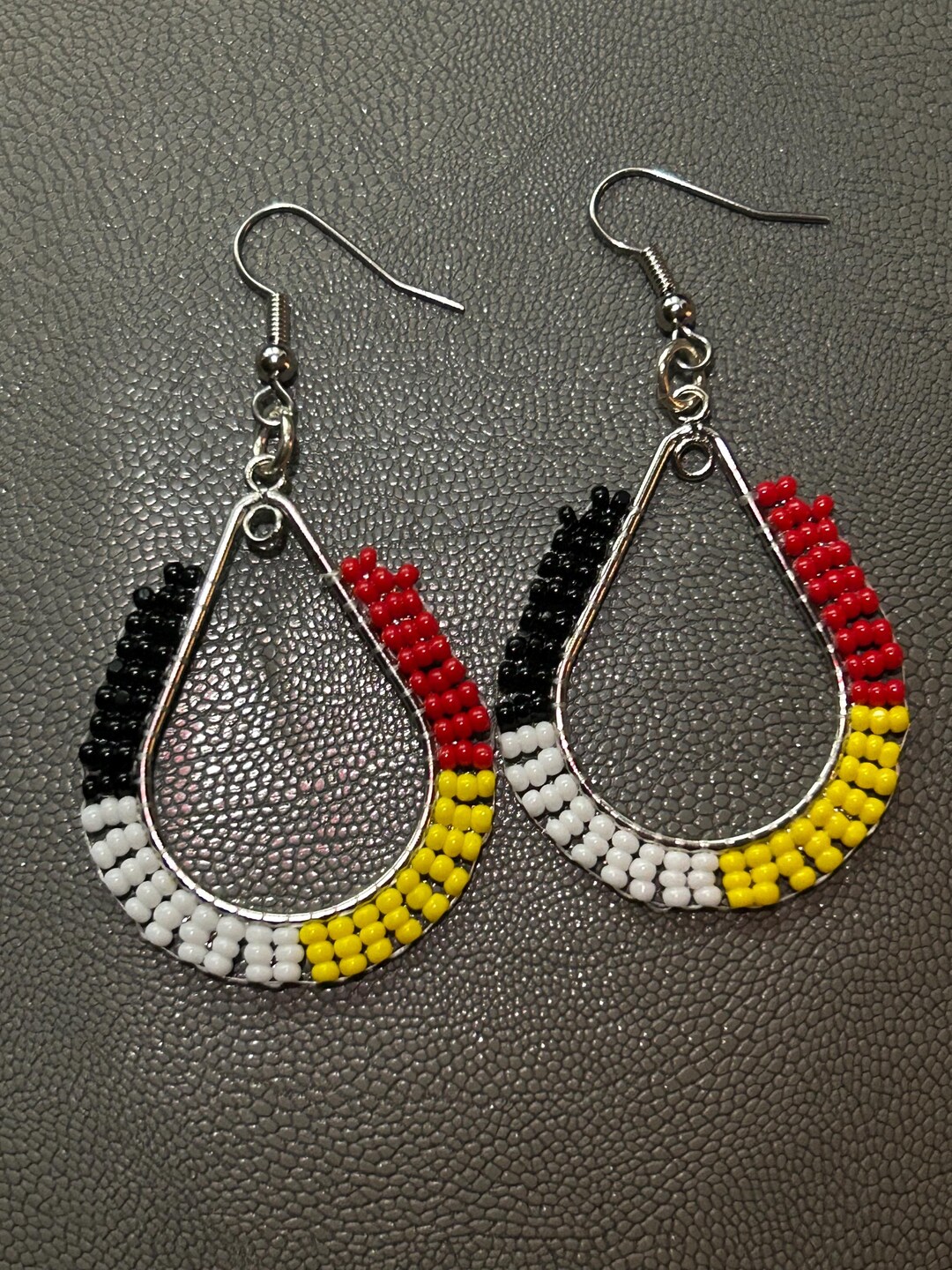 Native American Made Beaded Large Tear Drop Hoop Four Direction Colors ...