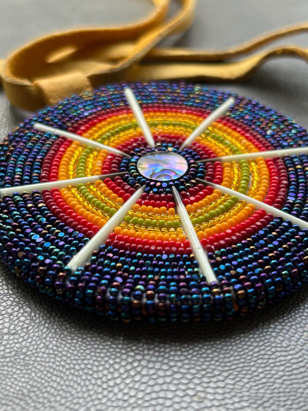 Native American Made Beaded Medallion Necklace IRIS Blue With Porcupine ...