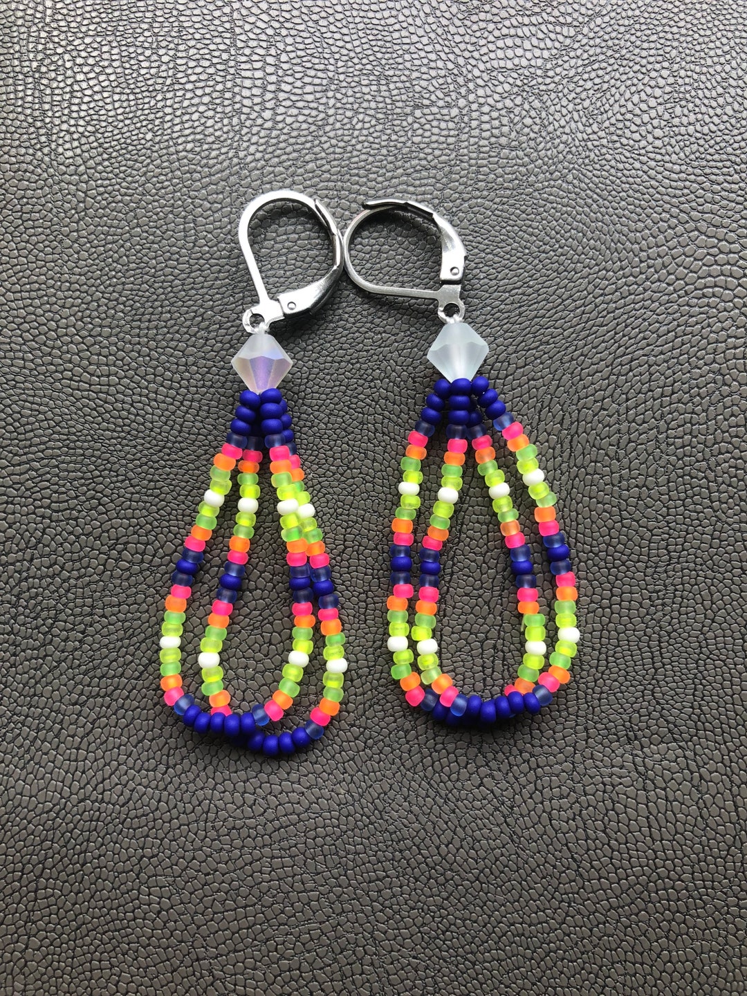 Native American Handmade Long Beaded Neon Earrings Aurora Borealis ...