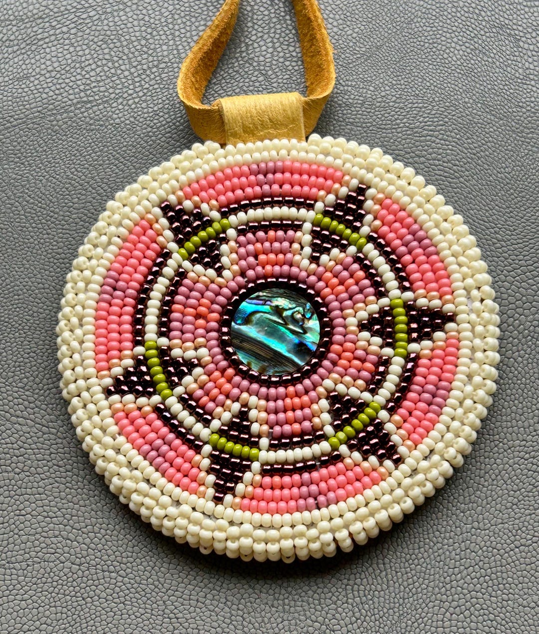 Native American Made Beaded Medallion Necklace Pink With a Metallic ...