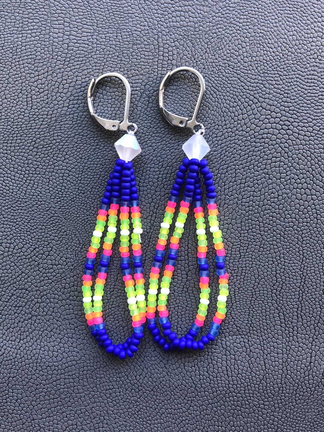 Native American Handmade Long Beaded Neon Earrings Aurora Borealis ...