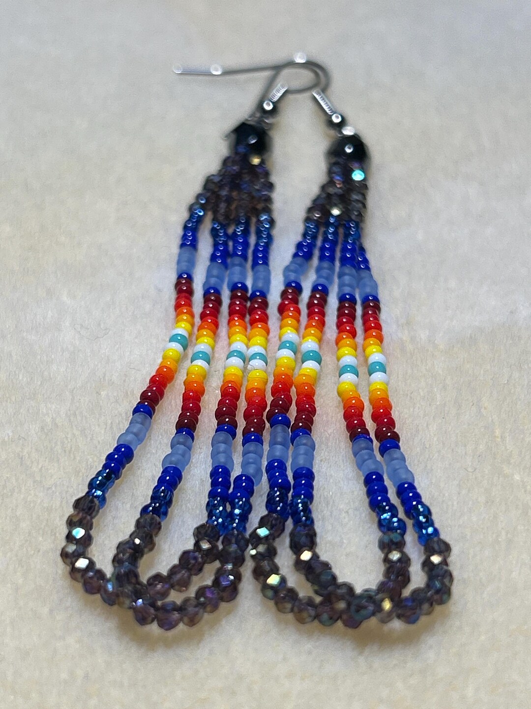 Handmade Native American Crystal Bicone Fire Colors Long Earrings - Etsy