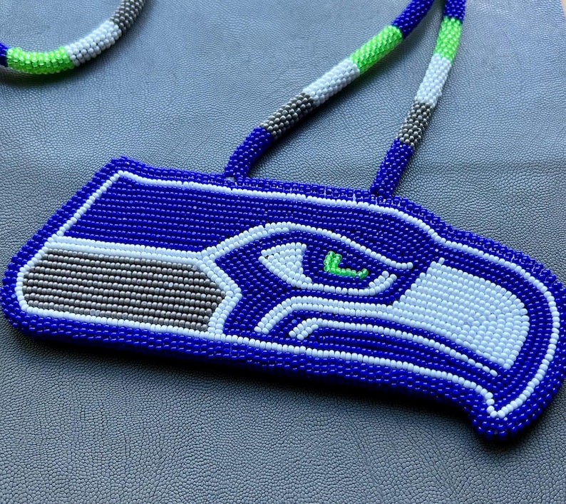 Native American Made Seahawks Inspired Medallion Fully Beaded Necklace ...