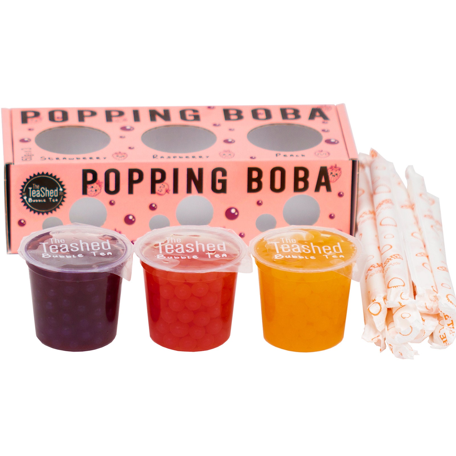 Popping Boba Set for Bubble Tea at Home 9 Servings Strawberry, Peach ...
