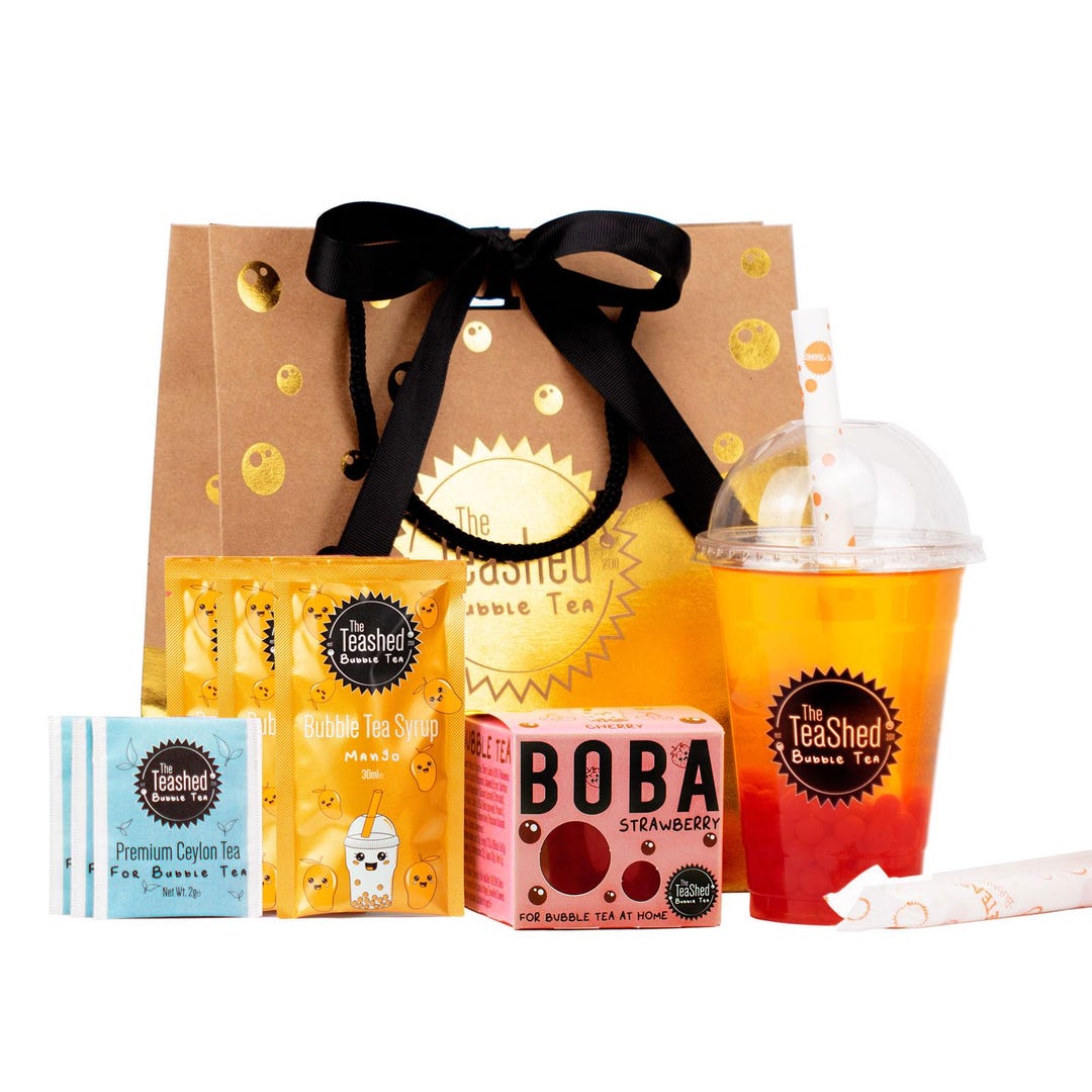 Bubble Tea Kit Gift Set With Syrup, Popping Boba, Cups and Gift Bag – 3 ...