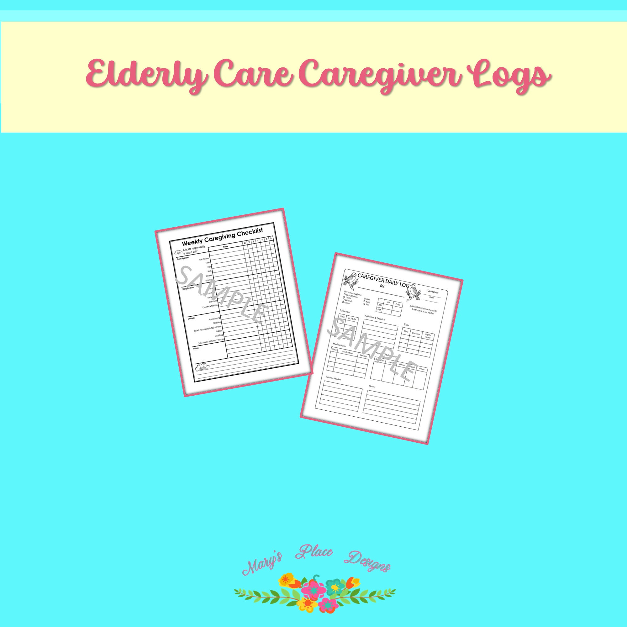 Elderly Care Caregiver Logs| 6 Daily Log Formats | 1 Weekly Checklist ...