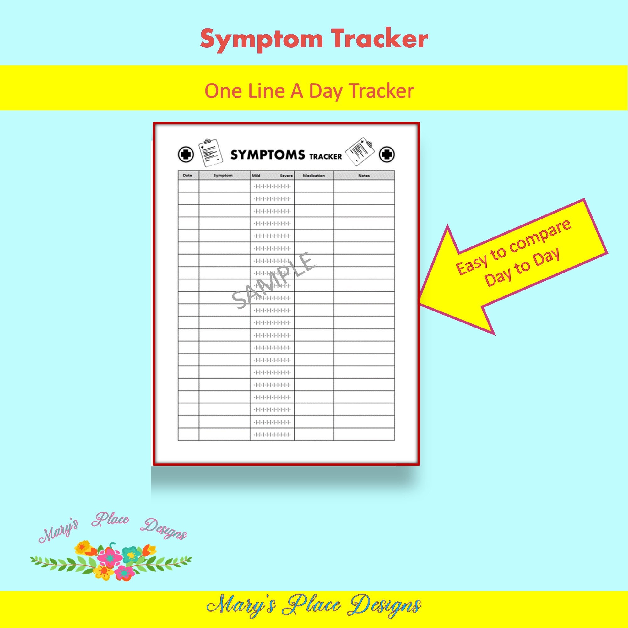 Daily Symptoms Tracker | Line A Day Tracker |simple Prompts Tracker ...