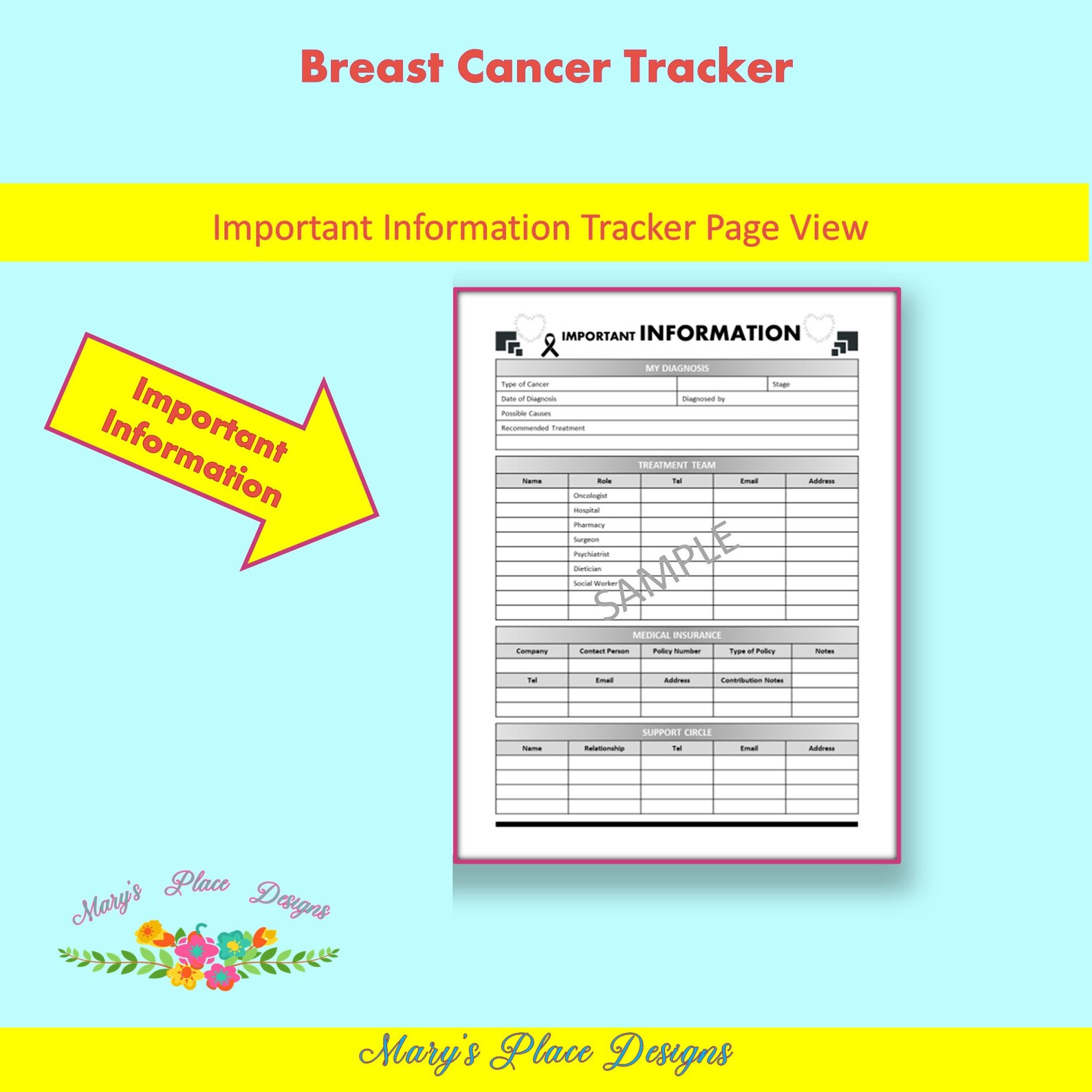 Breast Cancer Tracker breast Examination Log Treatment Team - Etsy
