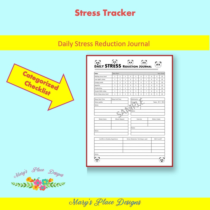 Monthly Stress Tracker Stress Checklist categorized Prompts Daily ...