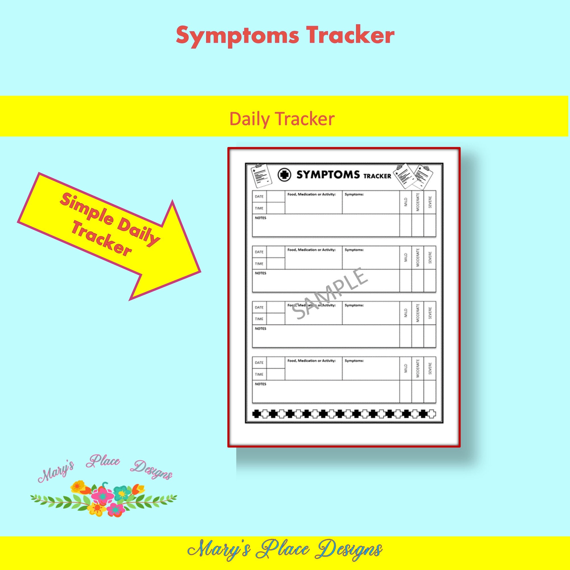 Daily Symptoms Tracker | Line A Day Tracker |simple Prompts Tracker ...