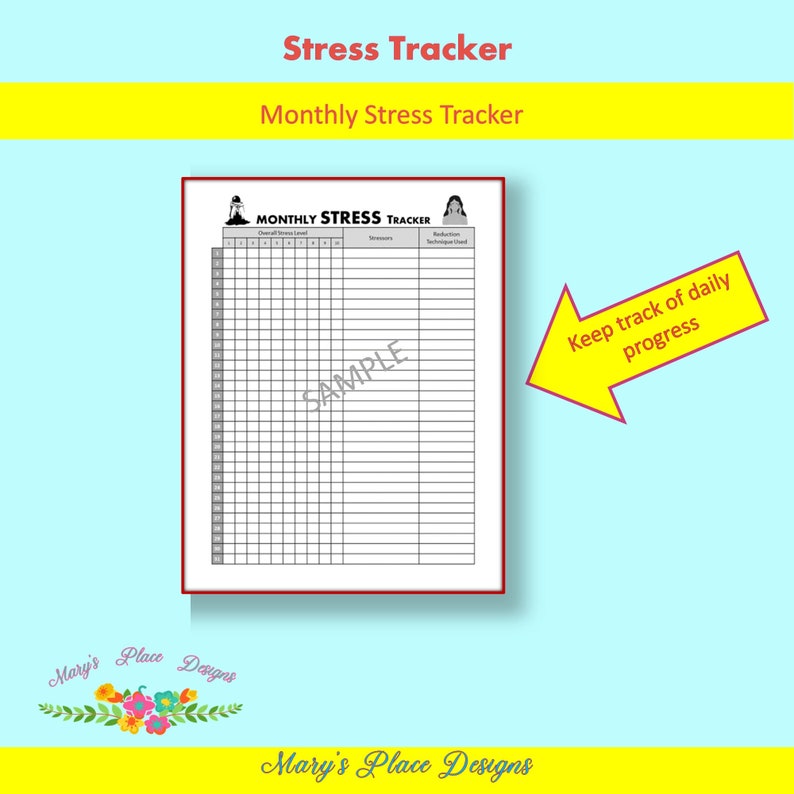 Monthly Stress Tracker Stress Checklist categorized Prompts Daily ...