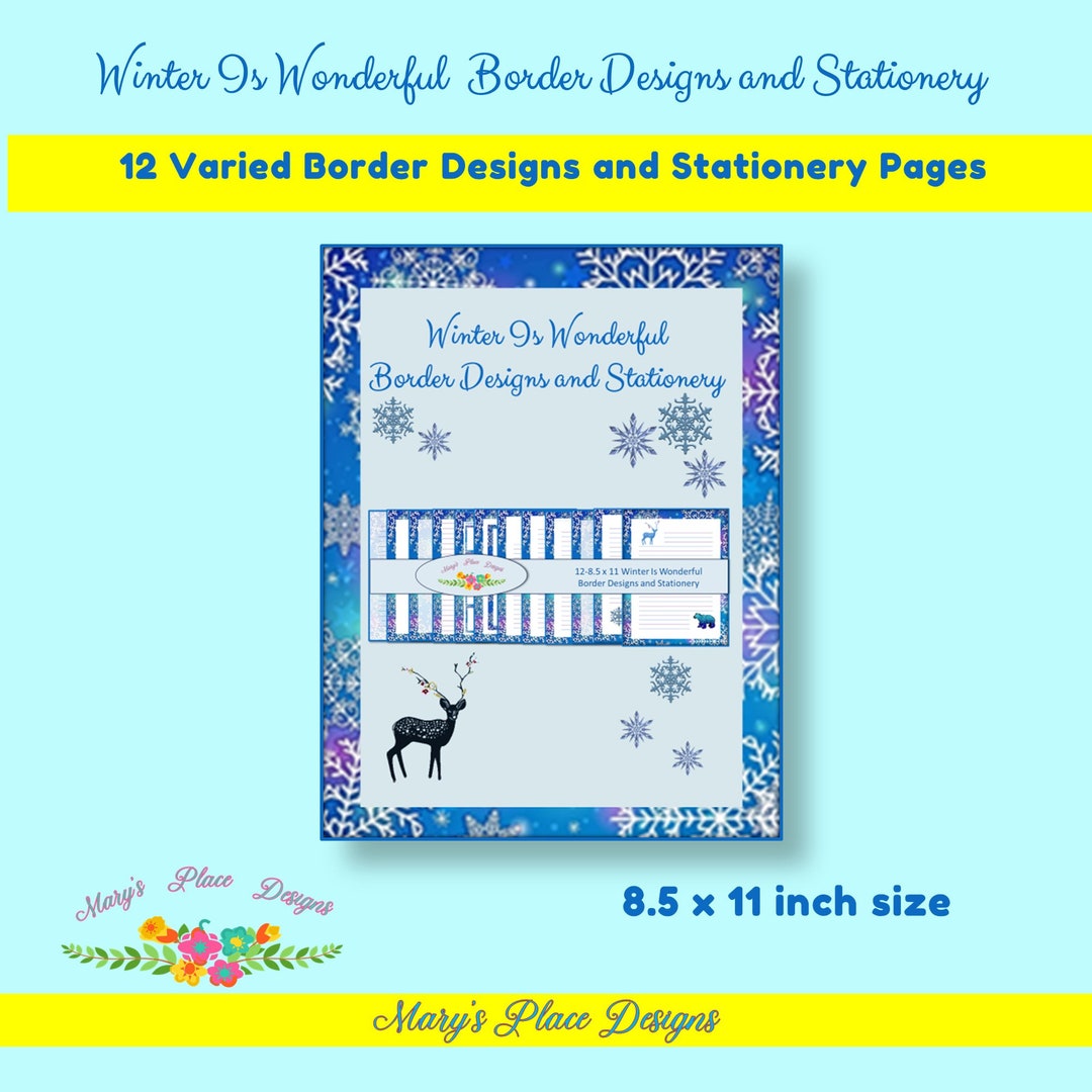 Page Borders & Stationery in Blues and White Winter Theme and Colors ...