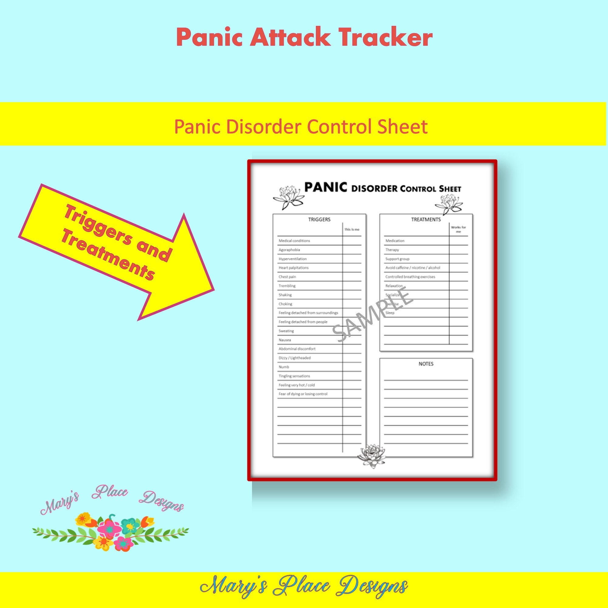 Panic Disorder Control Sheet |panic Attack Tracker and Checklist ...