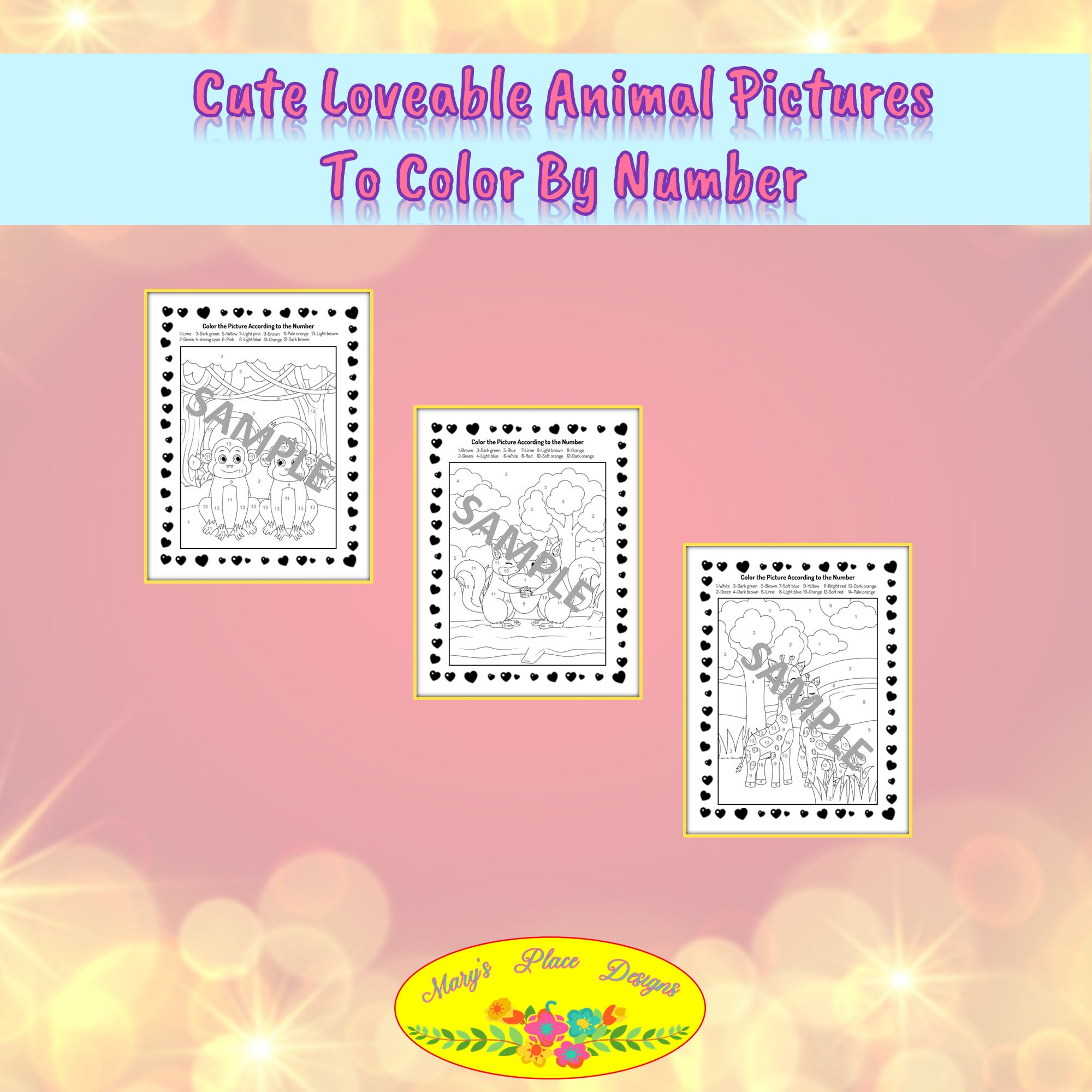 Cute Loveable Animals to Color by Number | 30 Different Pictures | Easy ...