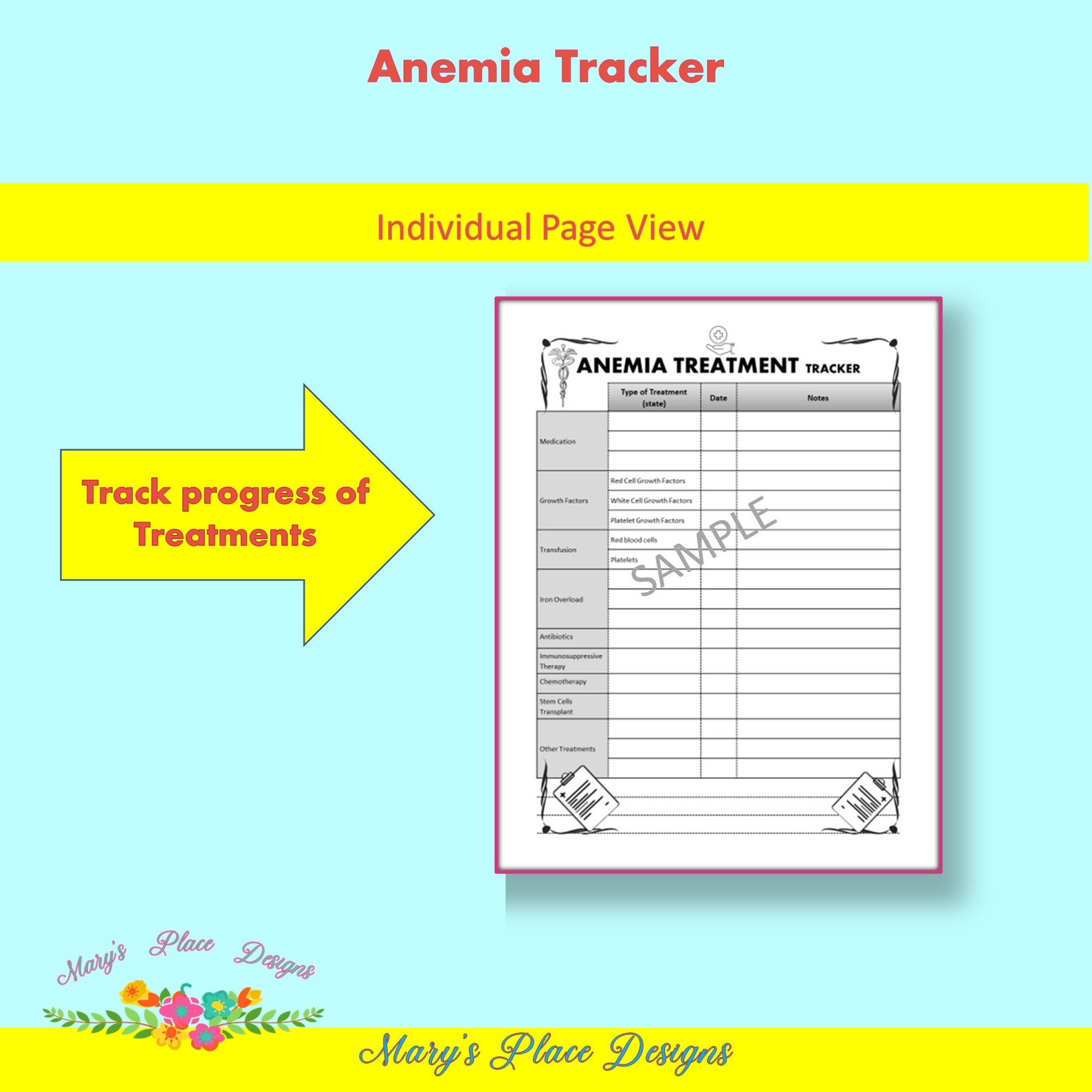 Anemia Record weekly Anemia Tracker track Symptoms Instant Download ...