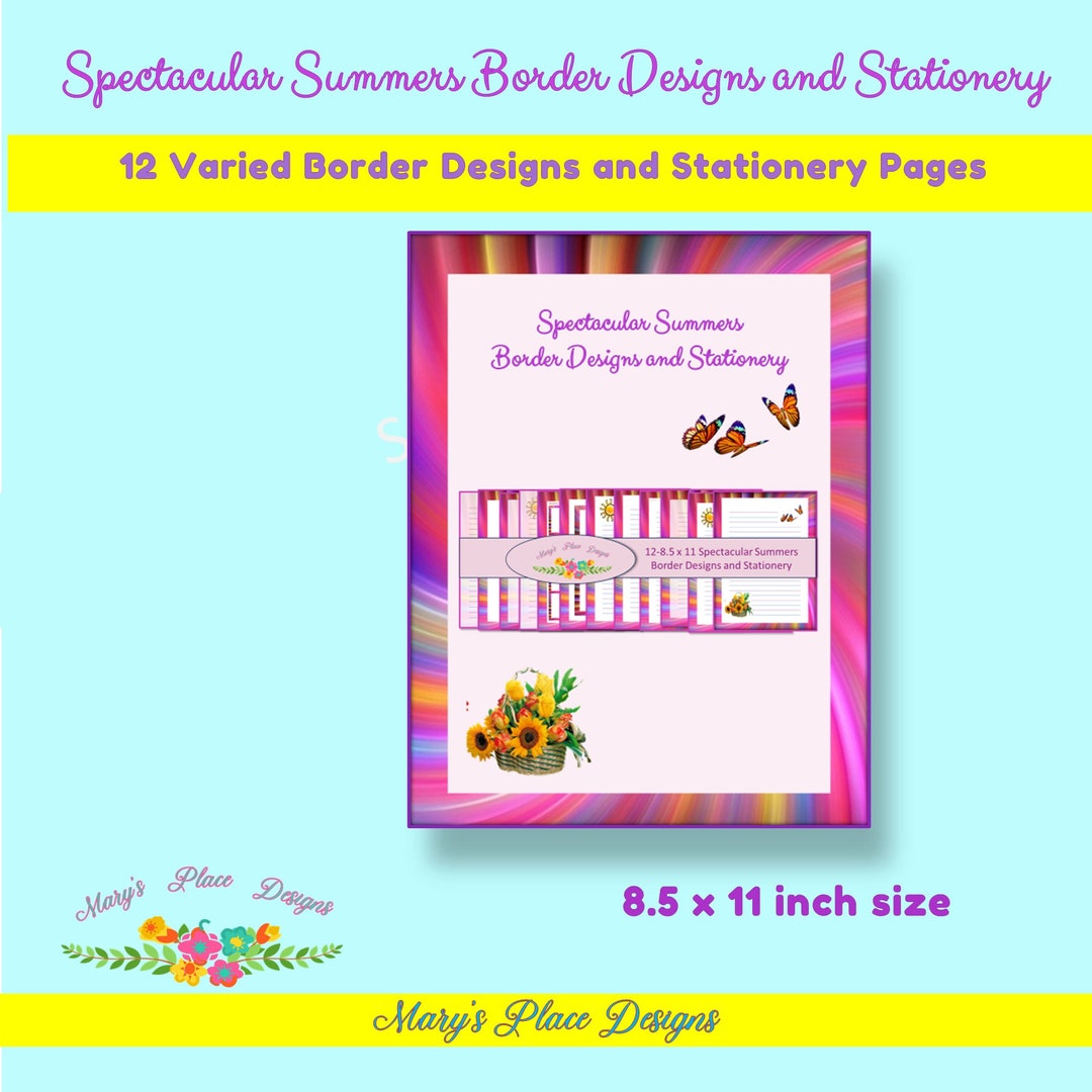 Page Borders & Stationery in Bright Summer Colors - Twelve - 8.5x11 ...