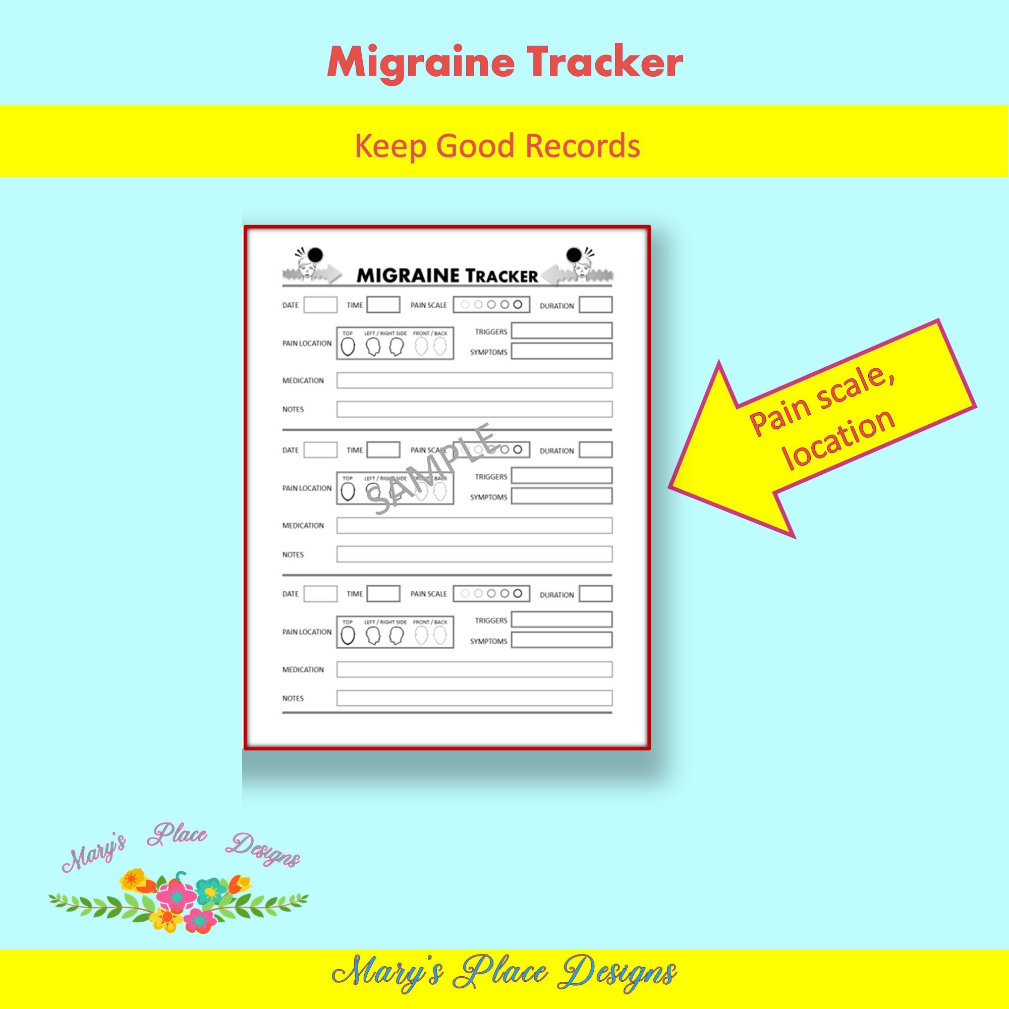 Migraine Tracker Trigger Tracker and Checklist Medication Log Migraine ...
