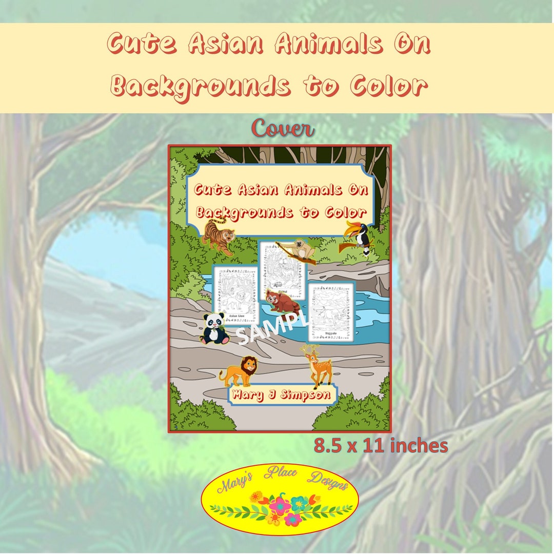 Cute Asian Animals on Backgrounds to Color | 30 Different Pictures ...