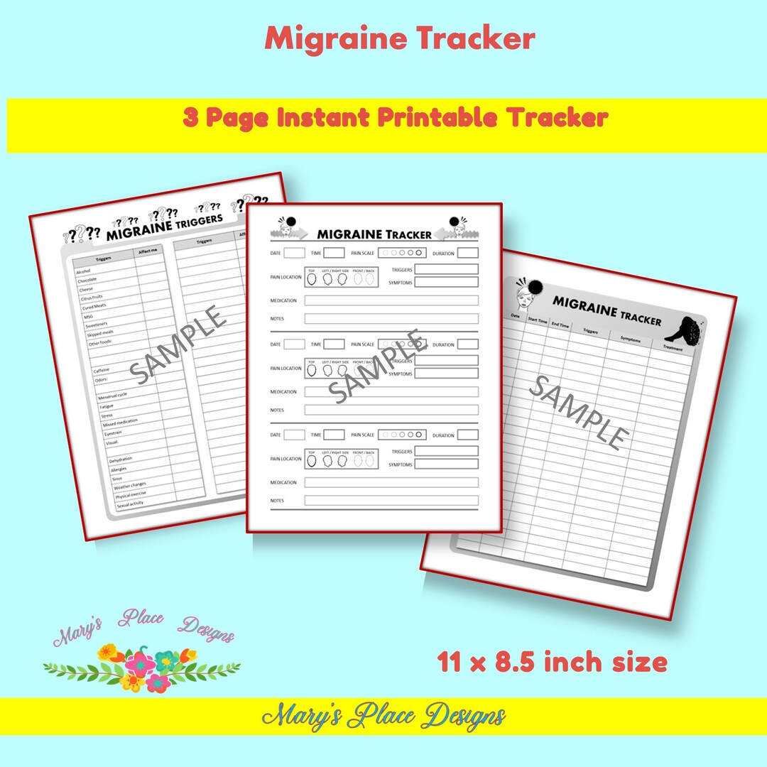 Migraine Tracker Trigger Tracker and Checklist Medication Log Migraine ...