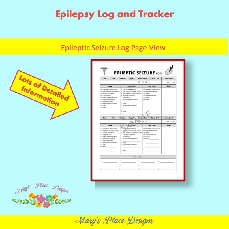 Monthly Epileptic Tracker | Epileptic Seizure Log | Seizure Care ...