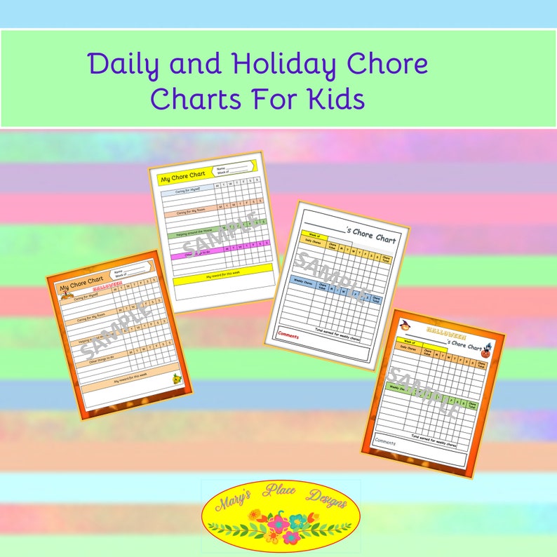 Daily and Holiday Chore Charts for Kids | Colorful Borders | Themed ...