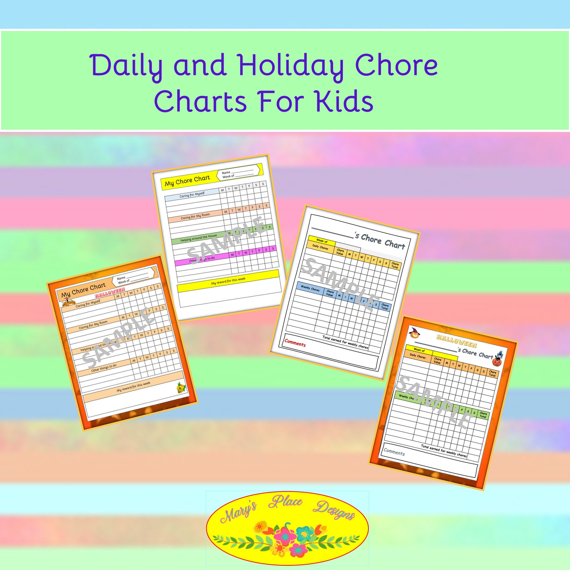 Daily and Holiday Chore Charts for Kids | Colorful Borders | Themed ...
