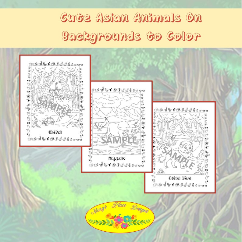 Cute Asian Animals on Backgrounds to Color | 30 Different Pictures ...