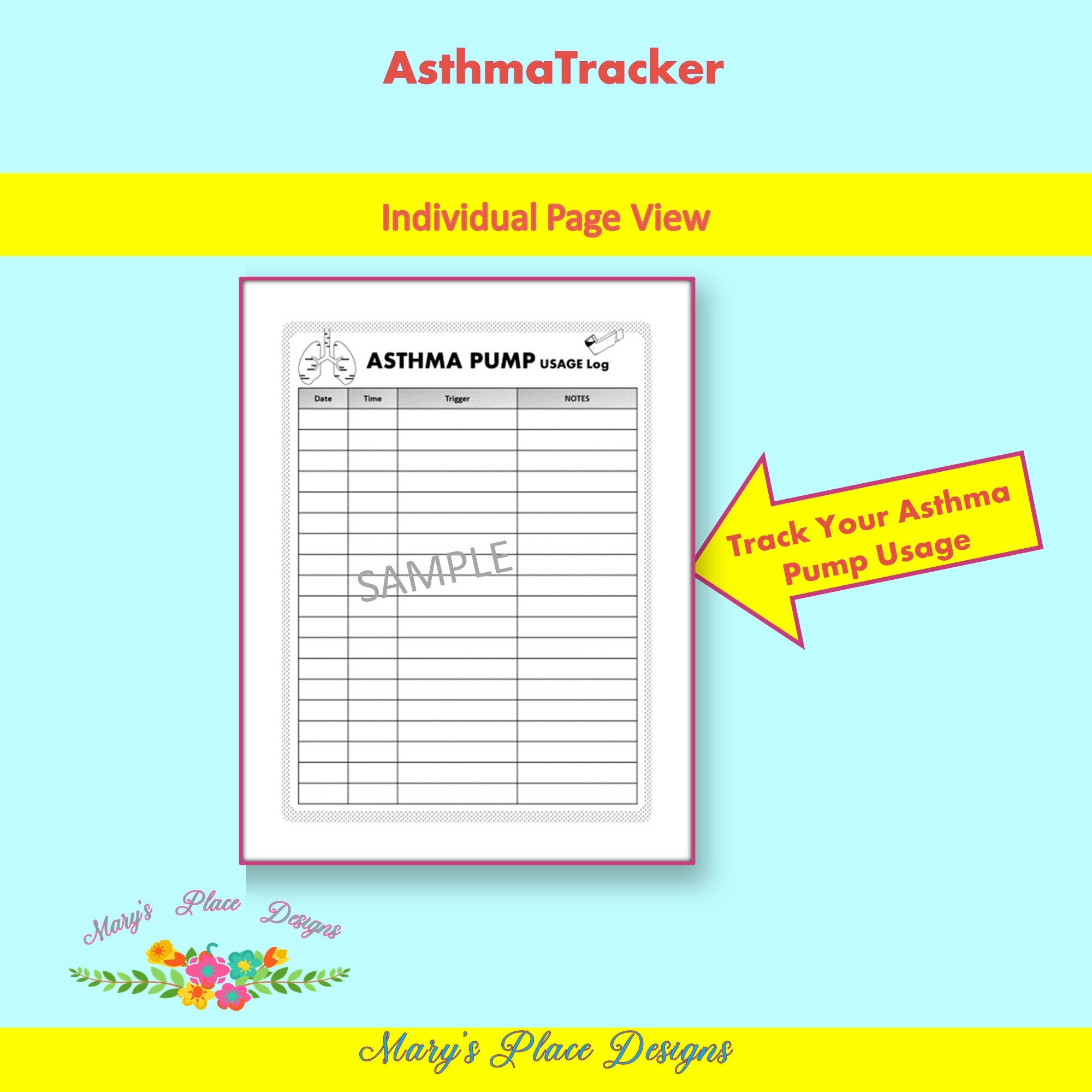 Asthma Tracker |monthly Tracker |monthly Asthma Log | 2 Styles Weekly ...