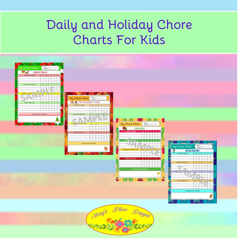 Daily and Holiday Chore Charts for Kids | Colorful Borders | Themed ...