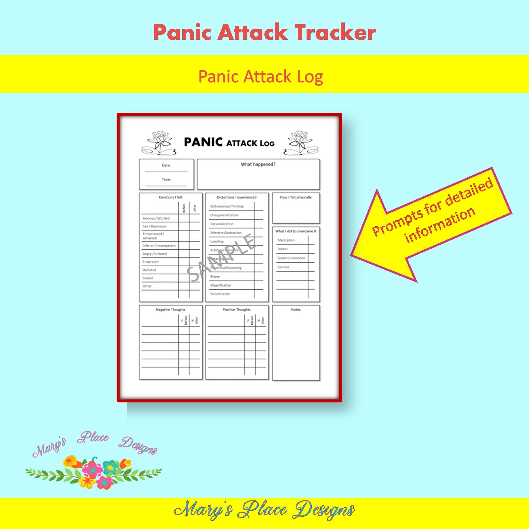 Panic Disorder Control Sheet |panic Attack Tracker and Checklist ...