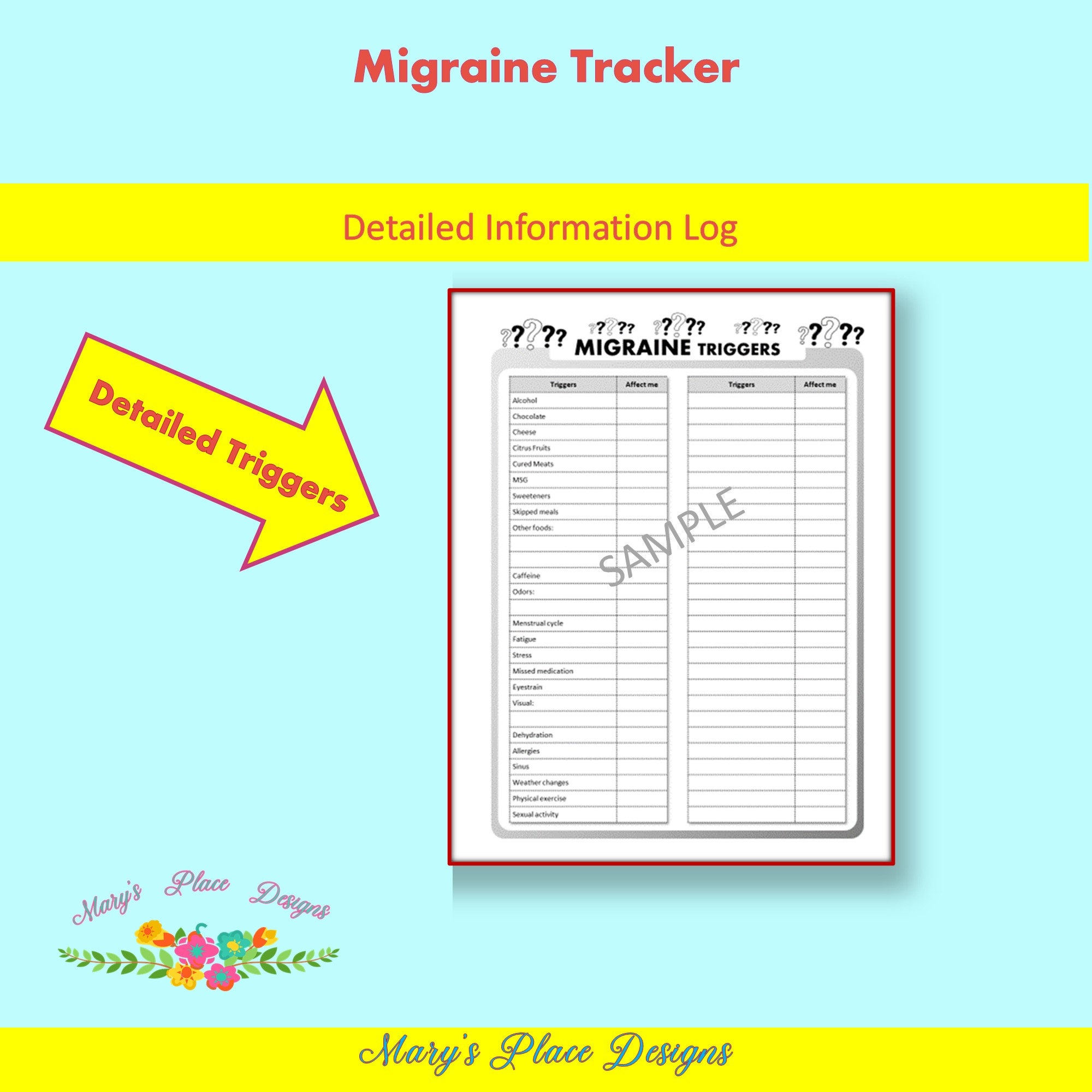 Migraine Tracker Trigger Tracker and Checklist Medication Log Migraine ...