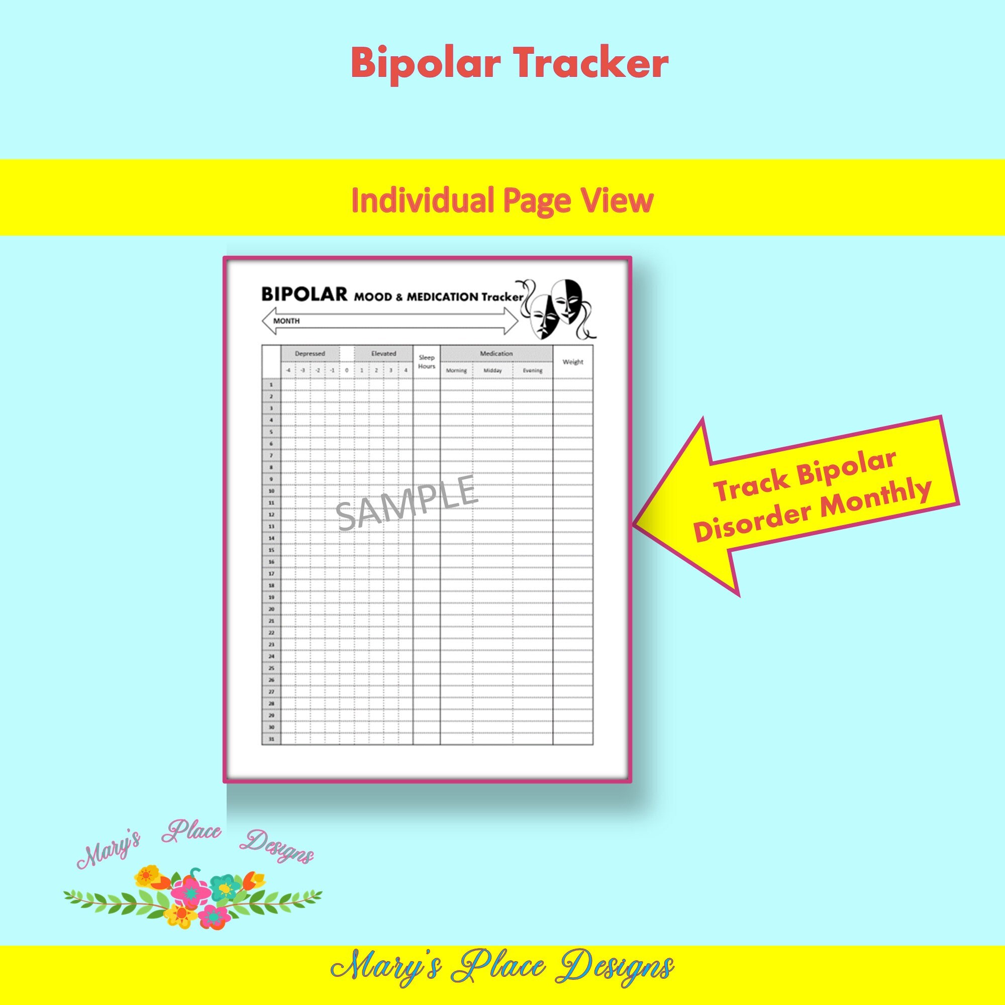 Monthly Bipolar Tracker |mood Tracker |medications Tracker| Symptoms ...