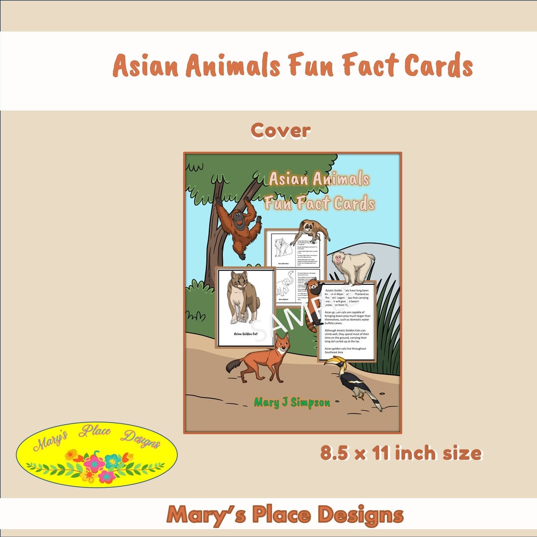 Asian Animals Fun Fact Cards | 30 Different Flash Cards | Black and ...