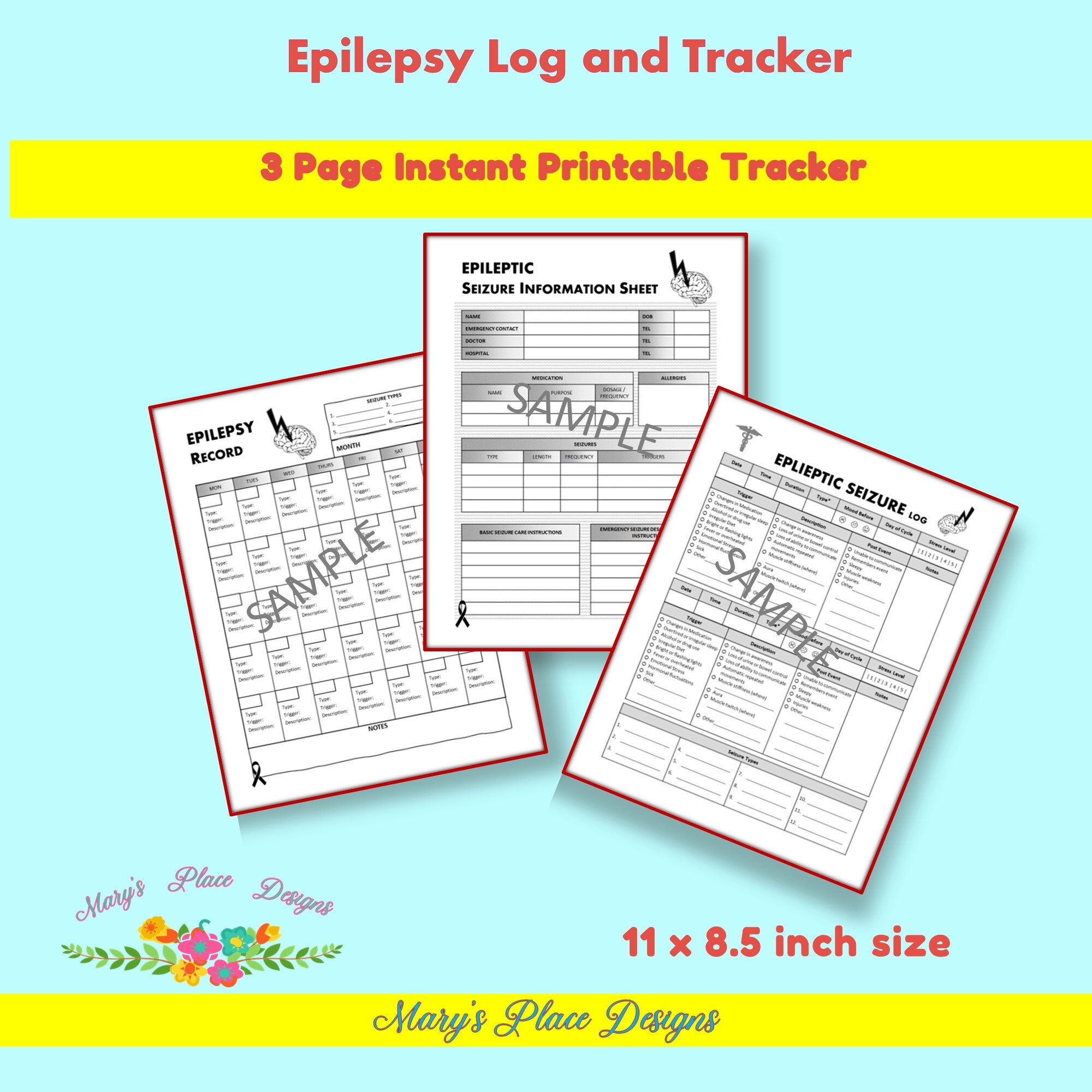 Monthly Epileptic Tracker Epileptic Seizure Log Seizure Care Triggers ...
