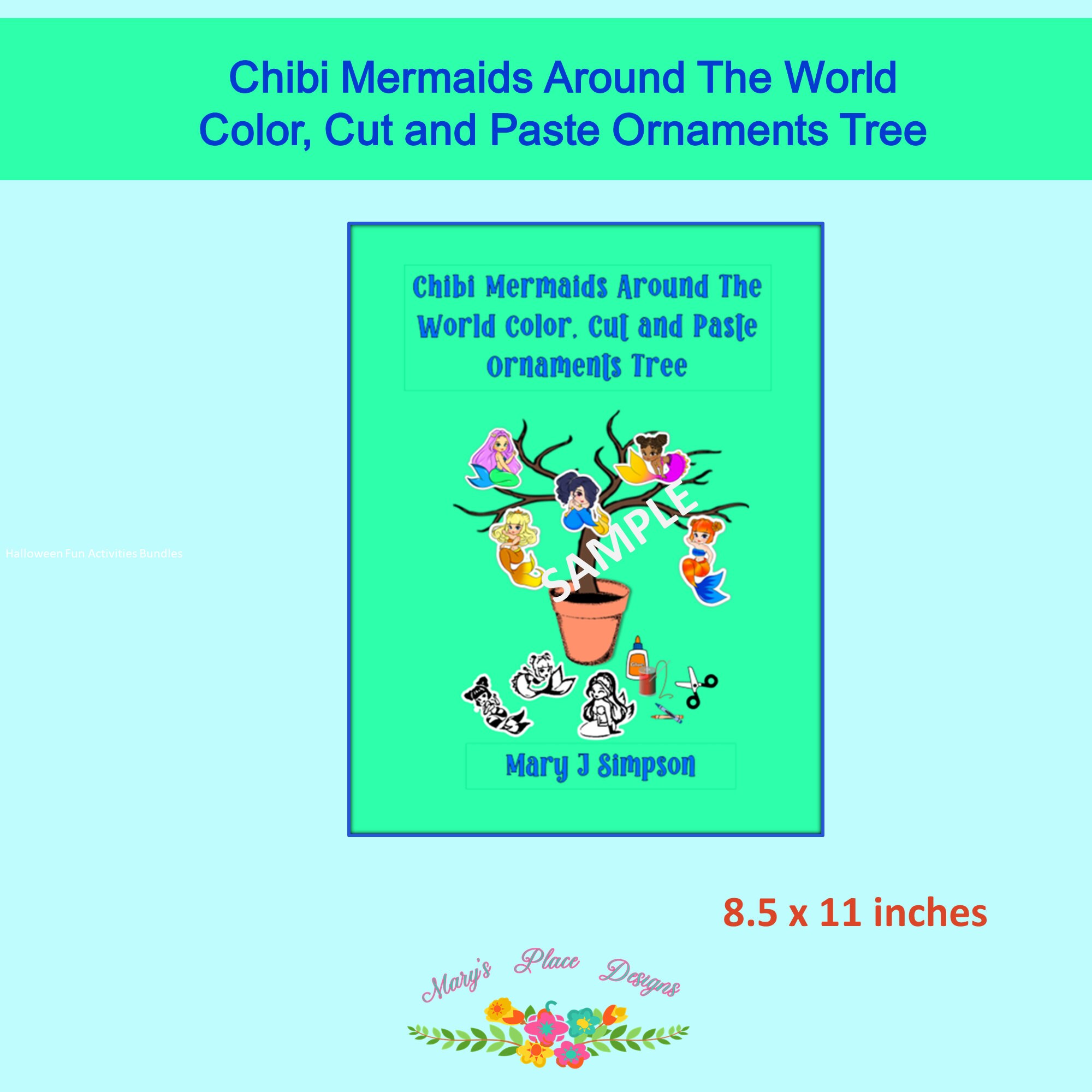 Chibi Mermaids Around the World Color Cut Paste Ornaments Tree| Scissor ...