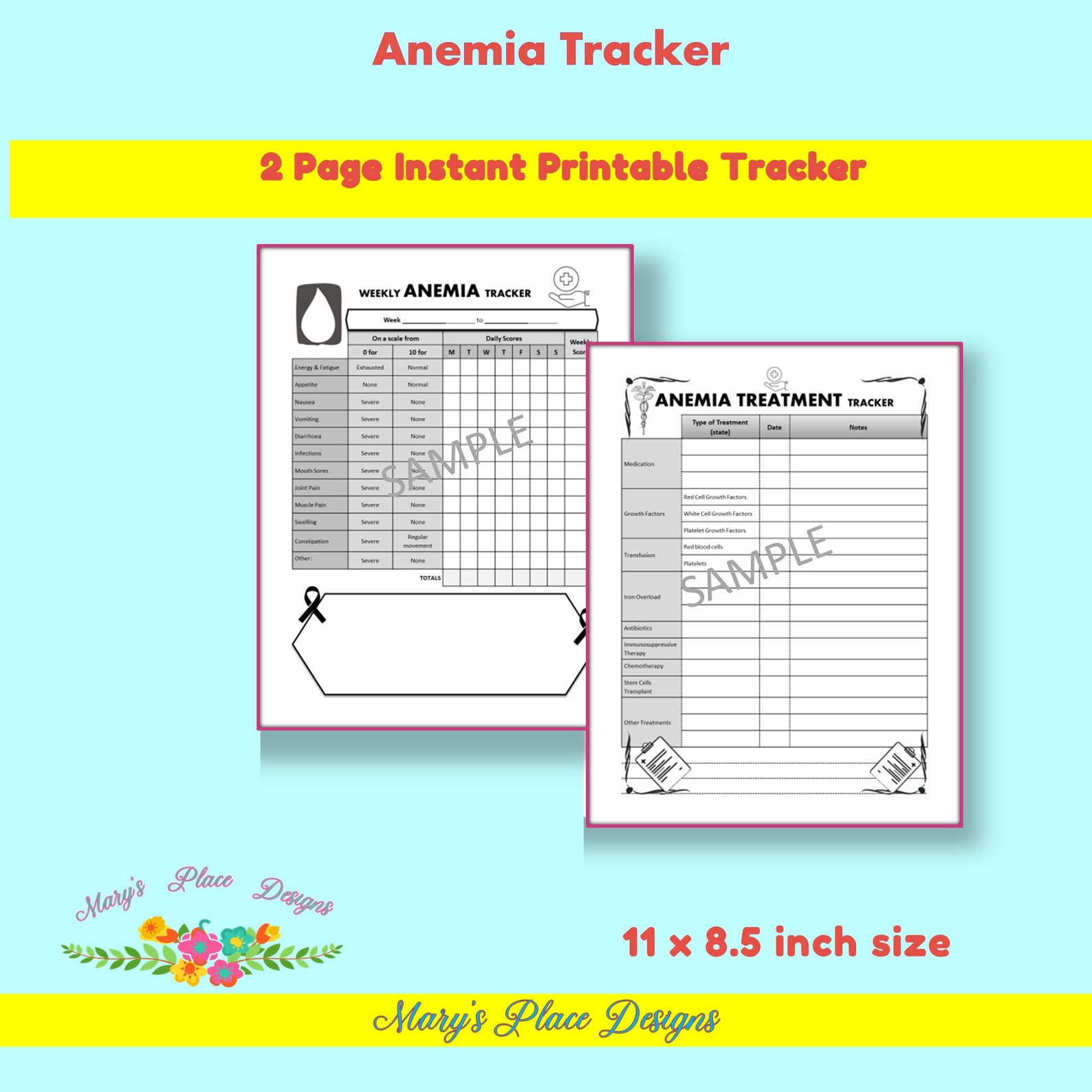 Anemia Record weekly Anemia Tracker track Symptoms Instant Download ...
