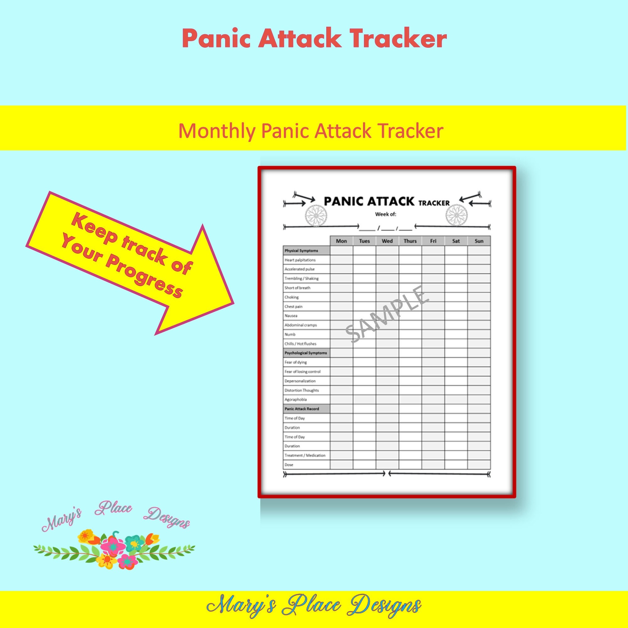Panic Disorder Control Sheet |panic Attack Tracker and Checklist ...