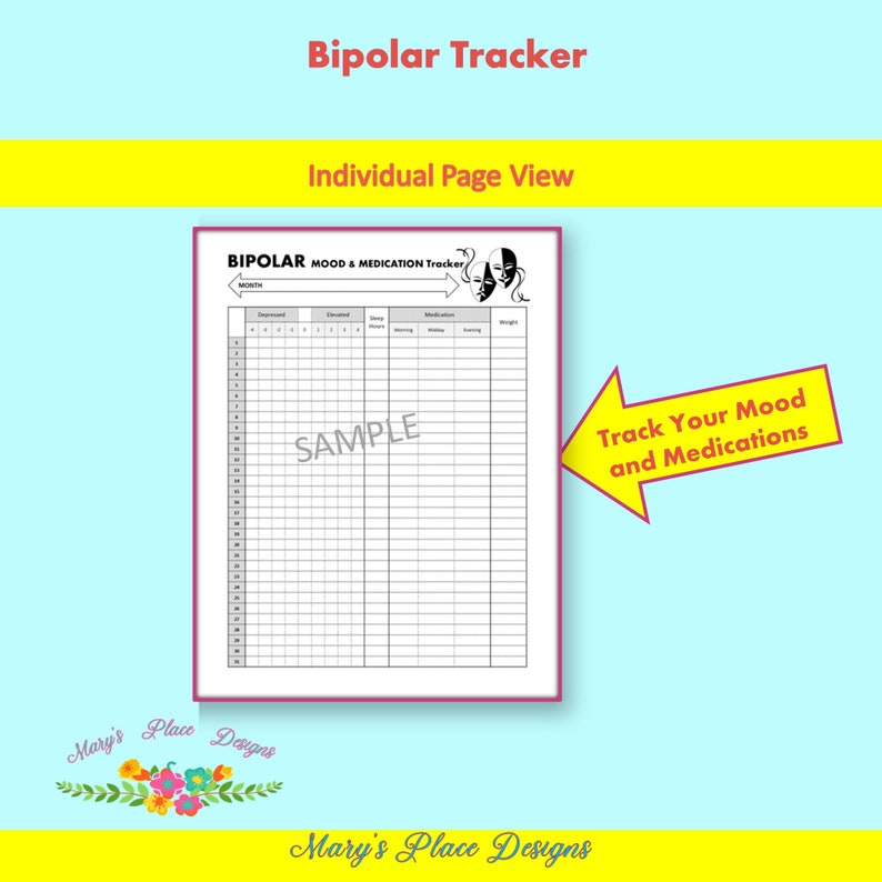Monthly Bipolar Tracker mood Tracker medications Tracker | Etsy