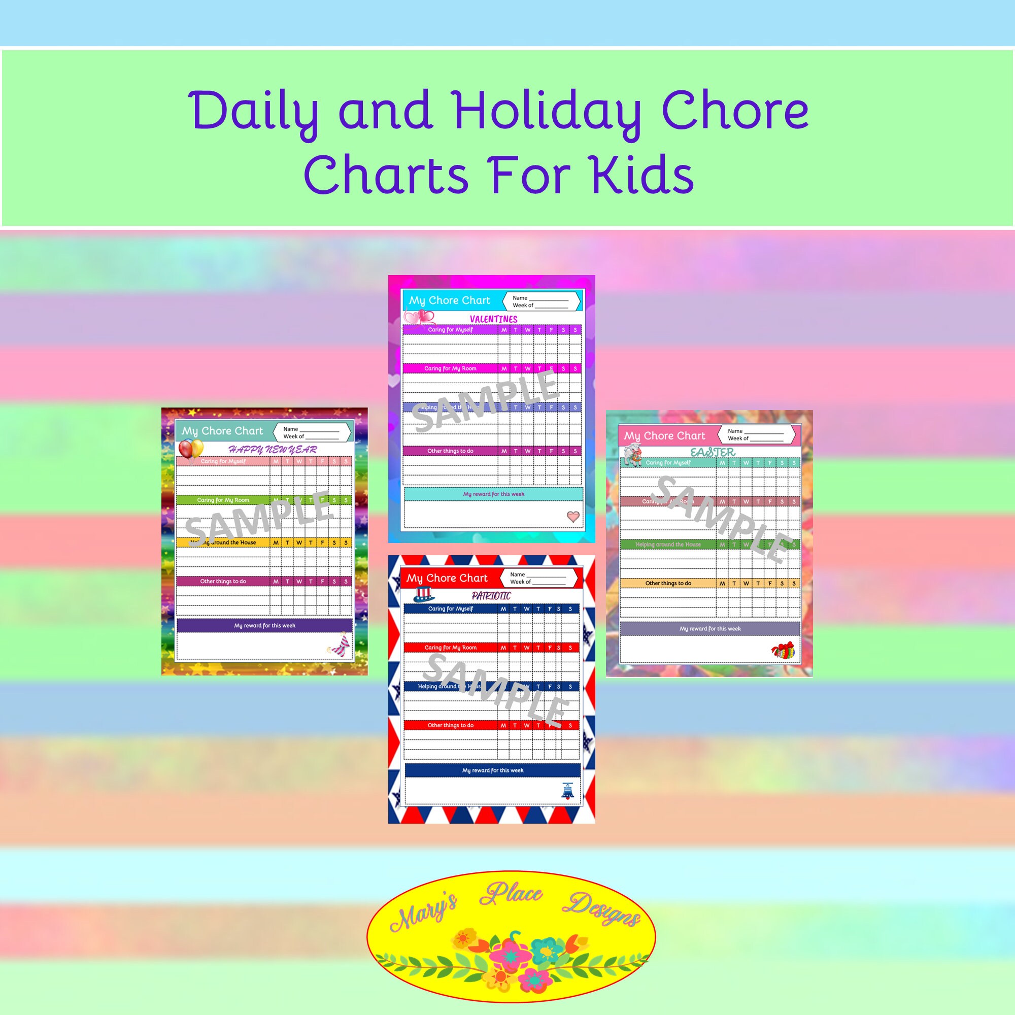 Daily and Holiday Chore Charts for Kids | Colorful Borders | Themed ...